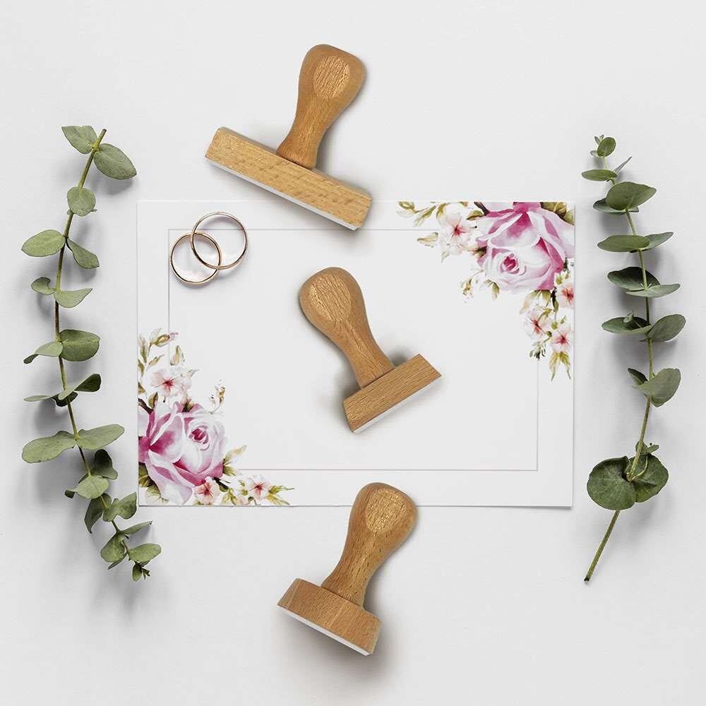 Tampon mariage rond en bois - Création élégante